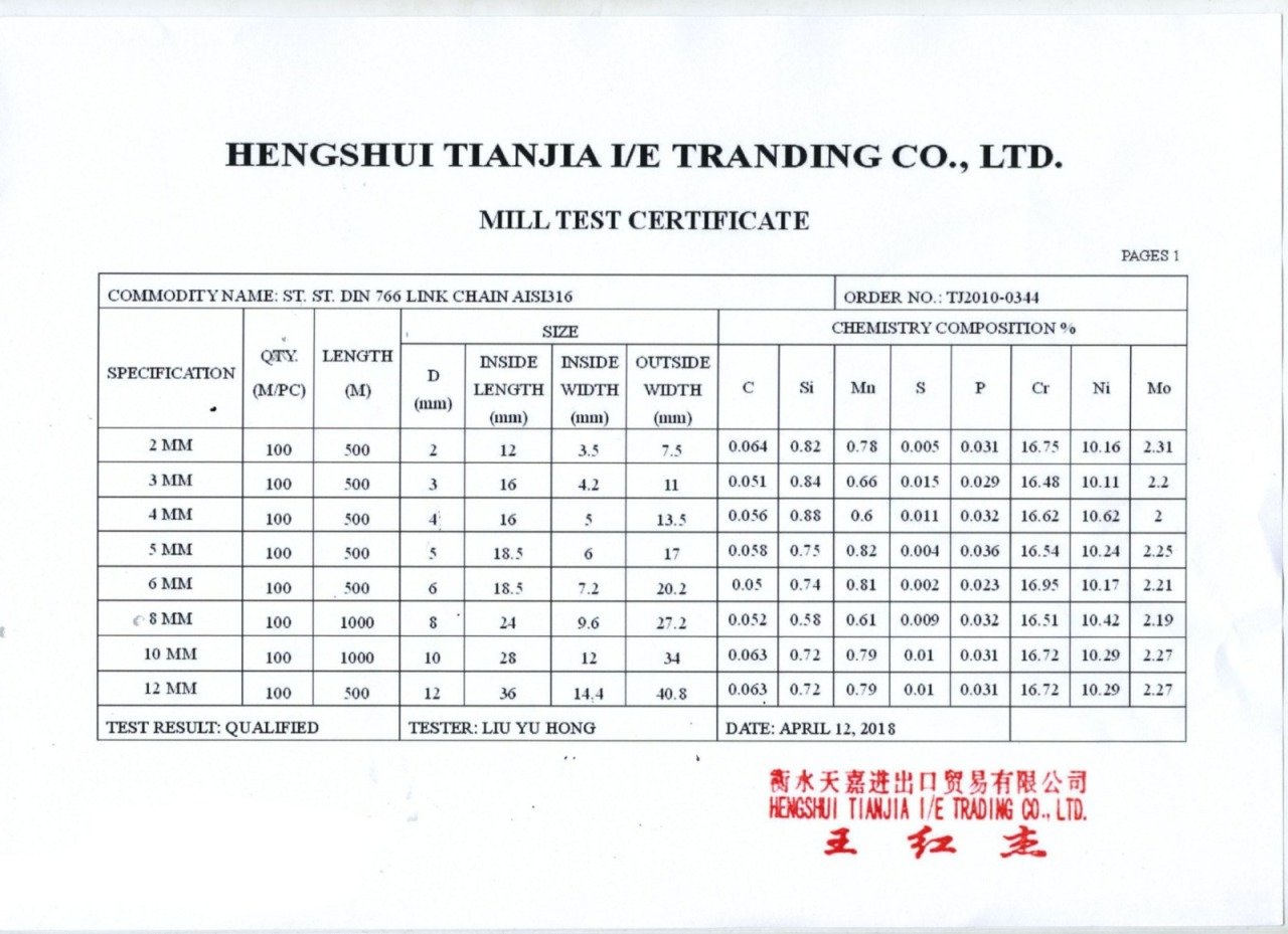 Paslanmaz Krom zincir 316 kalite DIN 766 3 MM - 6 METRE